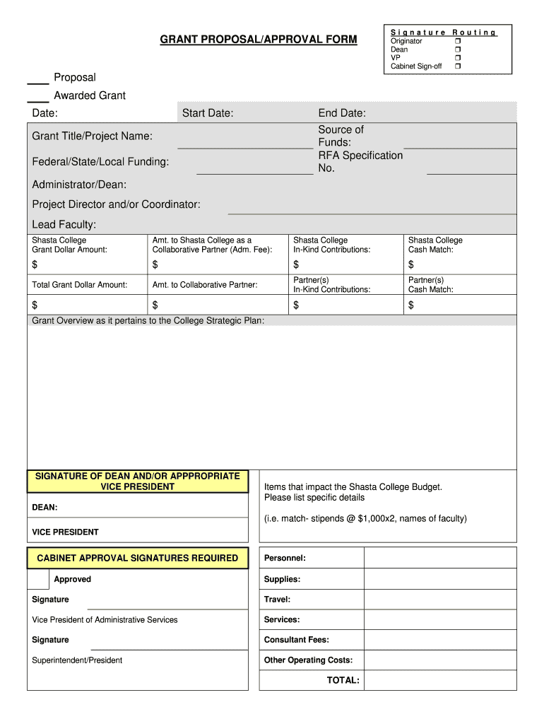 Fillable Online Final GRANT Proposal-Acceptance Form '09 - Shasta ...
