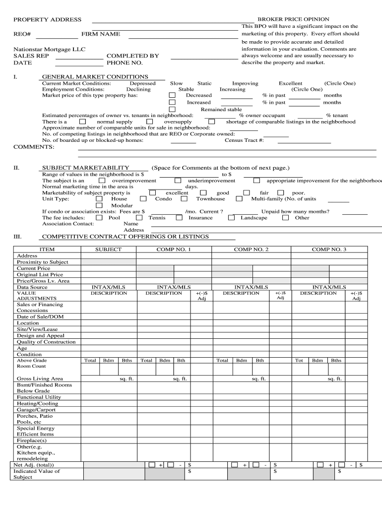Nationstar Mortgage Broker Price Opinion Fill And Sign Printable Template Online US Legal Forms