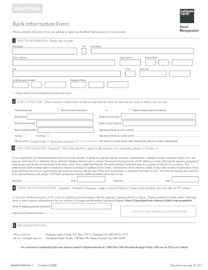 Fillable Online Bank Information Form - Goldman Sachs Asset Management ...