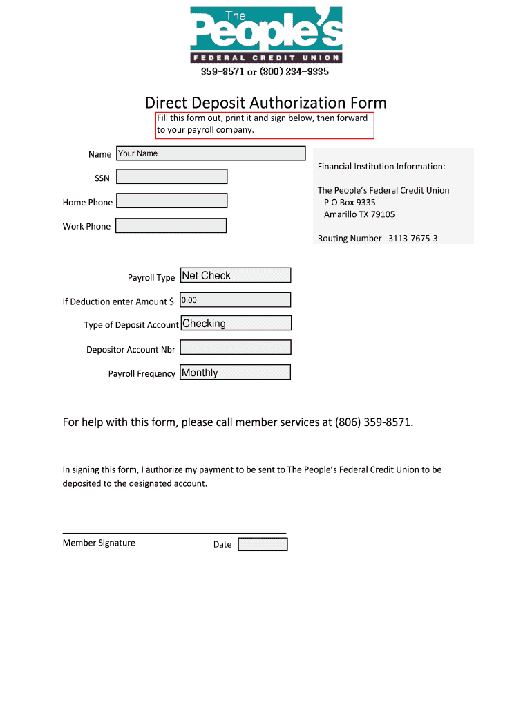 Tvfcu Direct Deposit Form Fill Online Printable Fillable Blank 