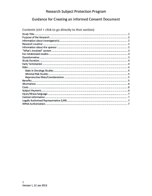 Fillable Online aurorahealthcare Informed Consent Form (ICF) Guidance ...