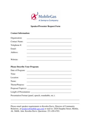 Fillable Online Speaker/Presenter Request Form Contact Information ...
