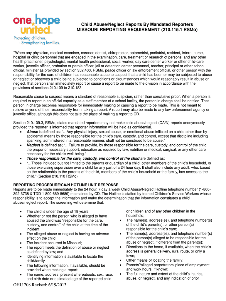 Fillable Online Child AbuseNeglect Reports By Mandated Reporters Fax ...
