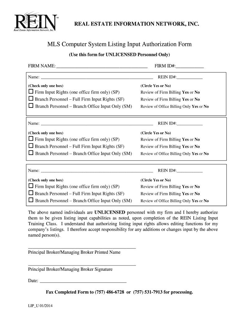 Fillable Online Listing Input Rights Form for Unlicensed Personnel ...
