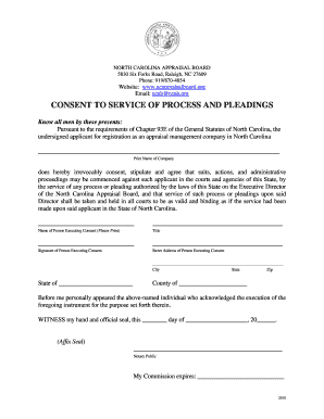 Fillable Online ncappraisalboard Consent to Service - North Carolina ...