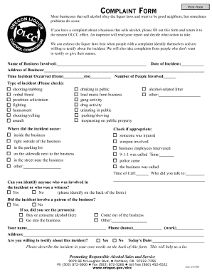 Fillable Online Complaint Form (pdf) - Oregon.gov Fax Email Print ...