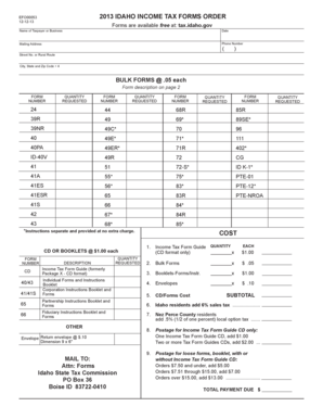 Fillable Online tax idaho Idaho Income Tax Forms Order - Idaho State ...