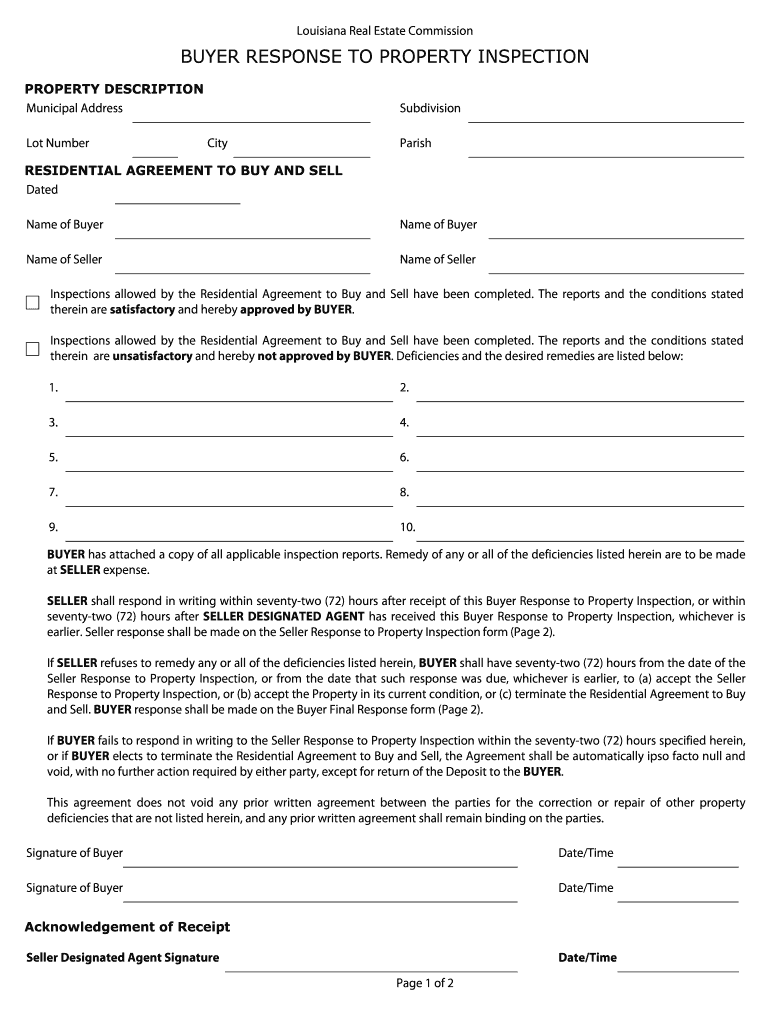 Buyers Response To Home Inspection Form 2020 2021 Fill And Sign