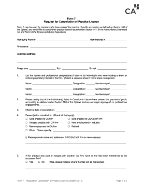 Fillable Online Form 7 Request for Cancellation of Practice Licence ...