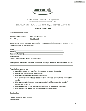 Fillable Online MFDA Investor Protection Corporation Proof of Claim ...