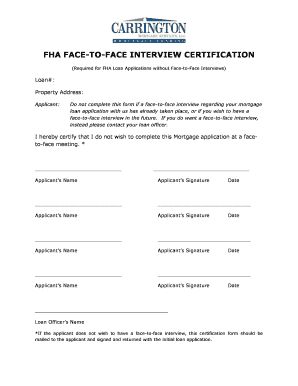 Fillable Online FHA FACE-TO-FACE INTERVIEW CERTIFICATION Fax Email ...
