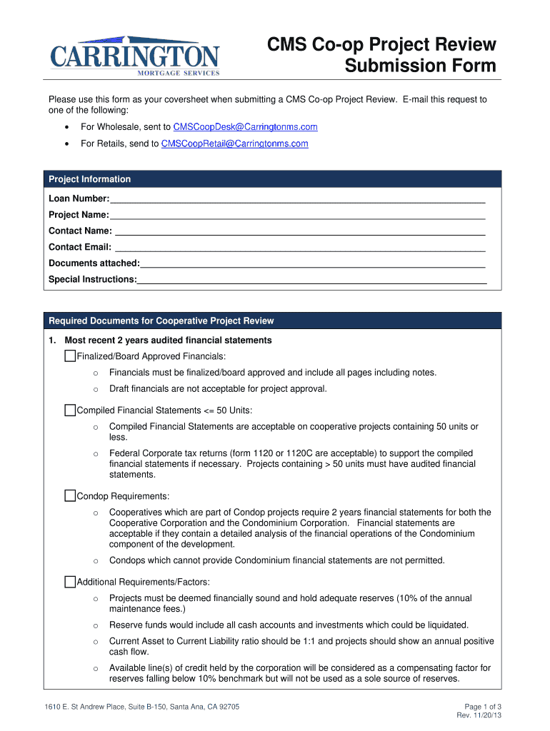 Fillable Online CMS Co-op Project Review Submission Form Fax Email ...