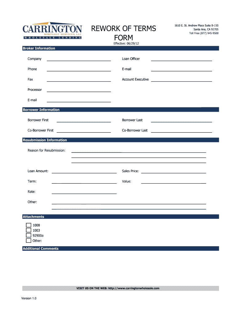 Fillable Online REWORK OF TERMS FORM Fax Email Print - pdfFiller