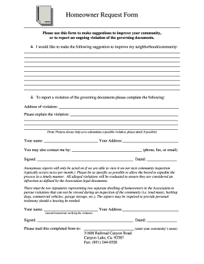 Fillable Online Homeowner Request Form Fax Email Print - pdfFiller