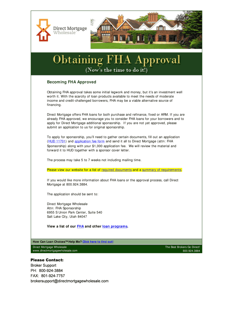 Fillable Online FHA Approval - Direct Mortgage Wholesale Fax Email ...