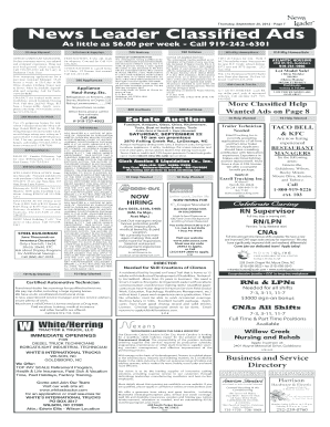 Fillable Online News Leader Classified Ads Fax Email Print - pdfFiller