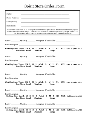 Fillable Online Spirit Store Order Form Fax Email Print - pdfFiller