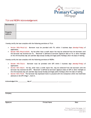 Fillable Online TILA and RESPA Acknowledgement - PCM Express Fax Email ...
