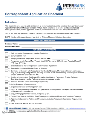 Fillable Online Correspondent Application Checklist - Interbank ...