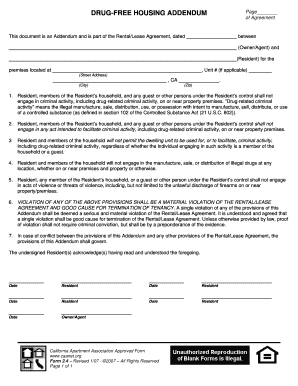 Fillable Online Drug-Free Housing Addendum - Hoban Property Management ...