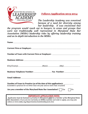 Fillable Online msba Fellows Application 2013-2014 The Leadership ...