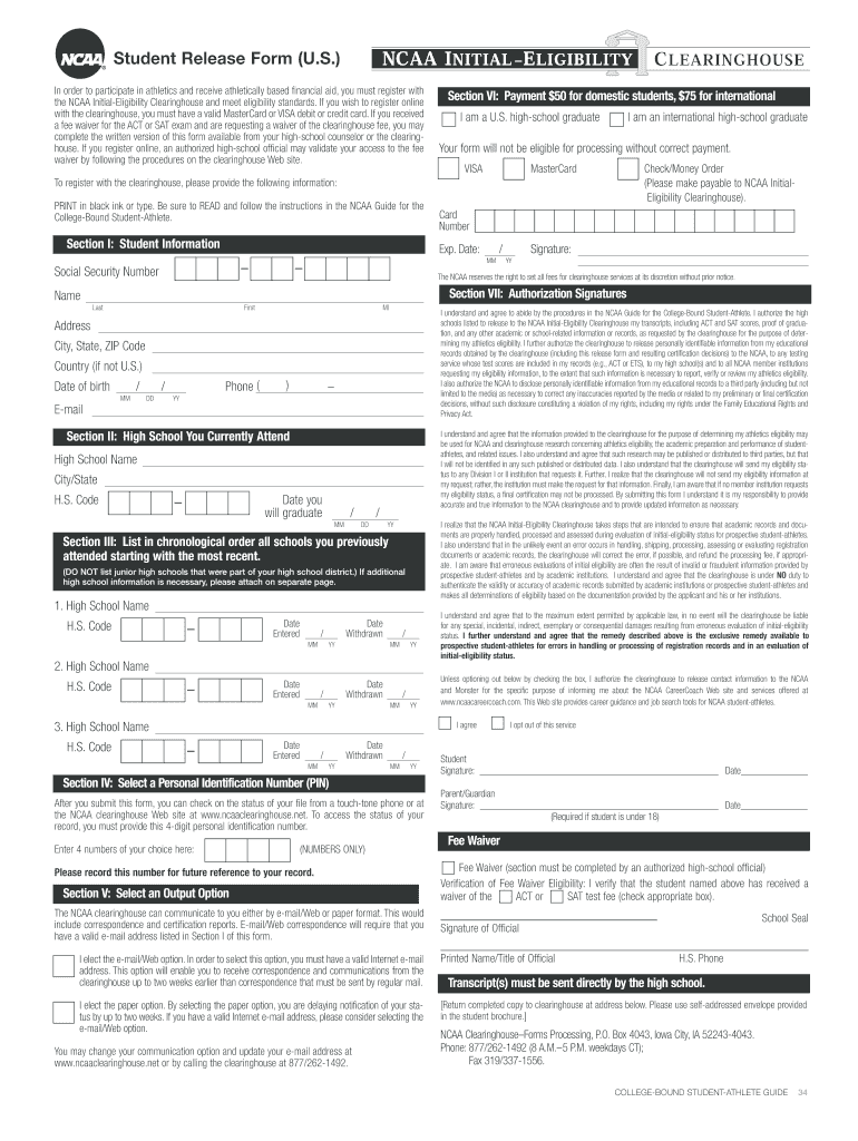Fillable Online Student Release Form (U.S.) Fax Email Print - pdfFiller