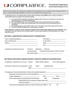 Fillable Online Promotional Appearance & Donation Request Form Fax Email Print - pdfFiller