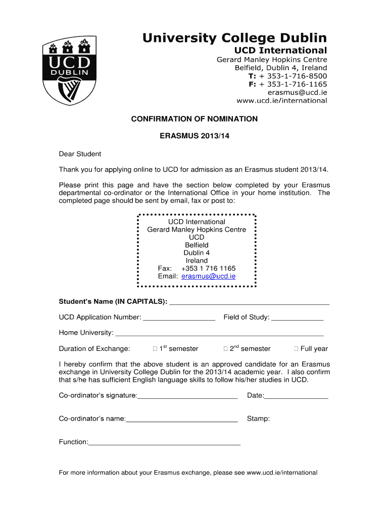 Fillable Online ucd UCD International - ucd Fax Email Print - pdfFiller