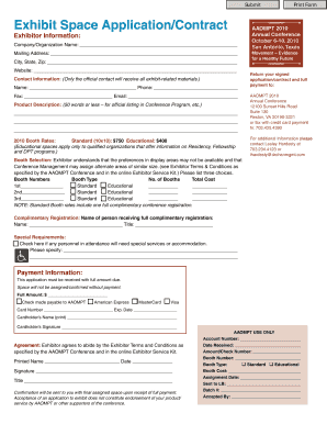 Fillable Online aaompt Exhibit Space Application/Contract - AAOMPT Fax ...