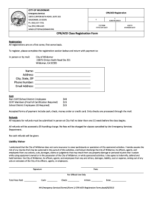 Fillable Online cityofwildomar CPR/AED Class Registration Form Name ...