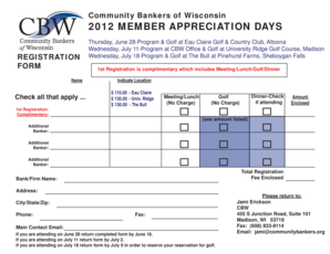 Fillable Online Community Bankers of Wisconsin 2012 MEMBER APPRECIATION ...