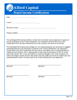 Fillable Online Stated Income Certificationpdf Fax Email Print - pdfFiller