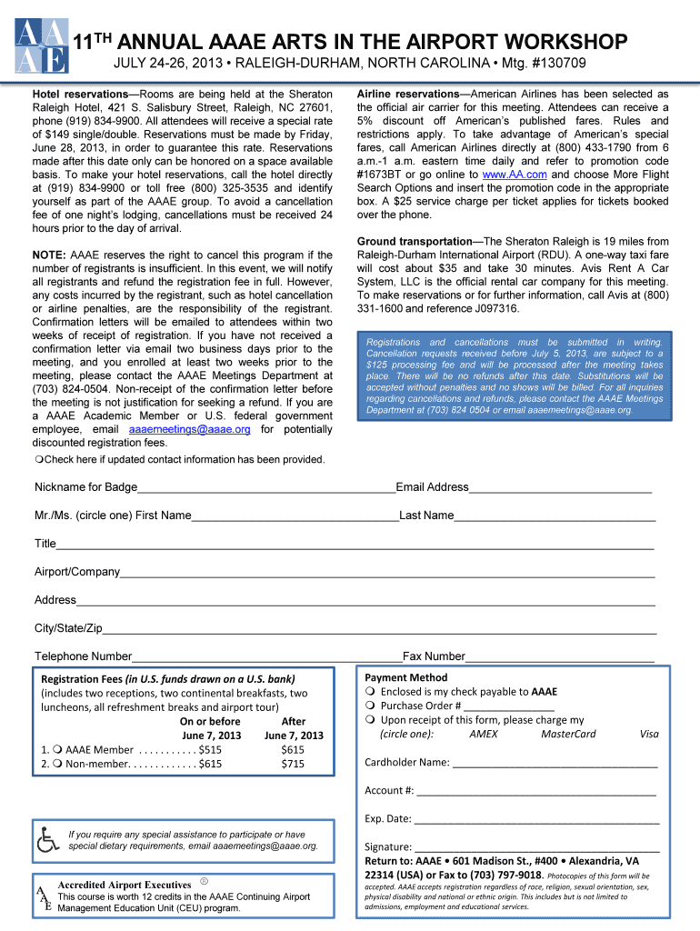 Fillable Online aaae 11TH ANNUAL AAAE ARTS IN THE AIRPORT WORKSHOP Fax ...
