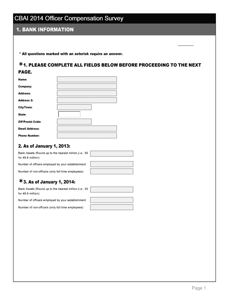 Fillable Online CBAI 2014 Officer Compensation Survey Fax Email Print - pdfFiller