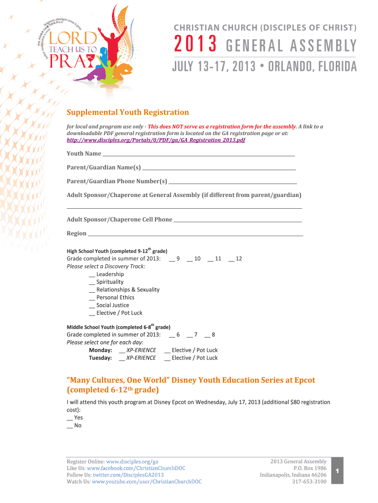 Fillable Online disciples Supplemental youth info form for youth leaders - disciples Fax Email ...