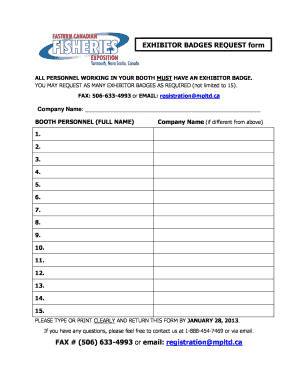Fillable Online Exhibitor Identification Badges - Master Promotions Ltd Fax Email Print - pdfFiller
