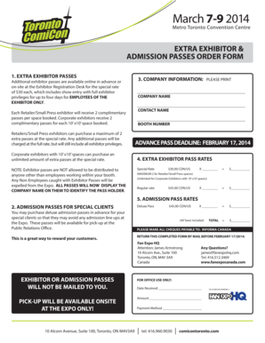 Fillable Online Extra Exhibitor & Admission Passes Order Form - Toronto ...