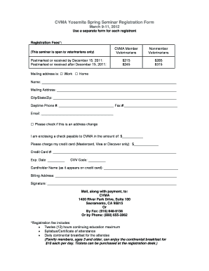 Fillable Online CVMA Yosemite Spring Seminar Registration Form Fax Email Print - pdfFiller