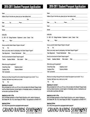 Fillable Online grsymphony 2010-2011 Student Passport Application 2010 ...