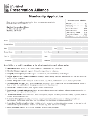Fillable Online HPA Membership Application - the Hartford Preservation Alliance Fax Email Print ...