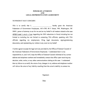 Fillable Online afge POWER OF ATTORNEY AND LEGAL REPRESENTATION bb ...