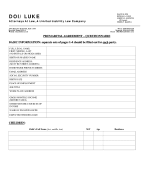 Fillable Online Premarital Agreement Questionnaire - Islandlawyers Fax ...