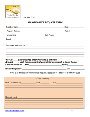 Fillable Online MAINTENANCE REQUEST FORM - bvdsaptsbbcomb Fax Email ...