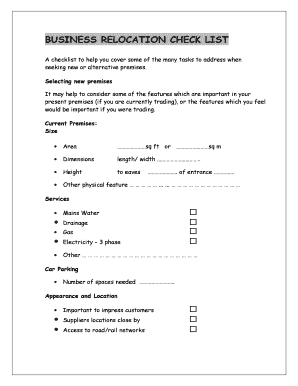 Fillable Online BUSINESS RELOCATION CHECK LIST Fax Email Print - pdfFiller