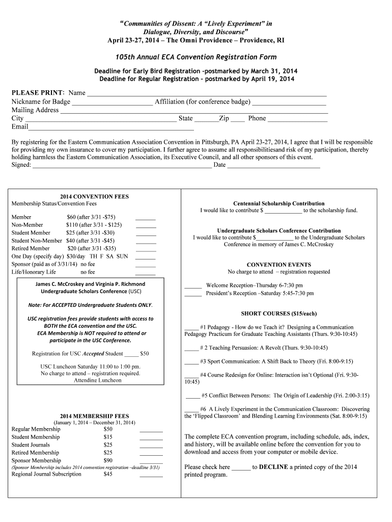 Fillable Online ecasite ECA 2014 Early Registration Form Fax Email ...