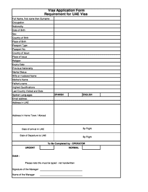 Fillable Online Visa Application Form Requirement for UAE Visa Fax ...