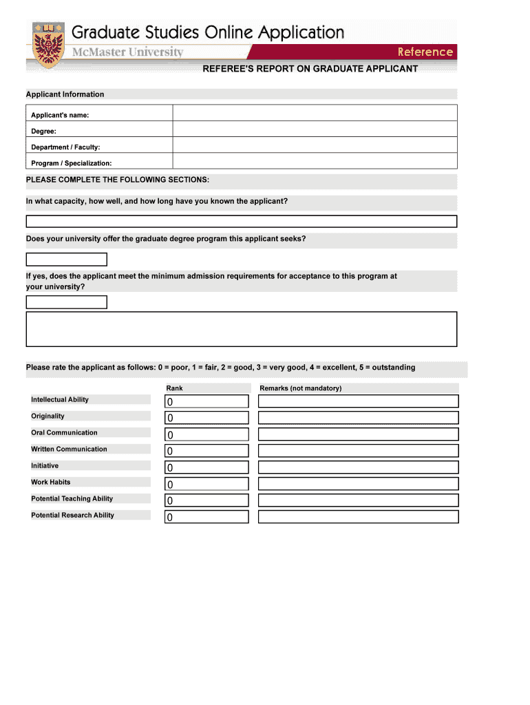 Fillable Online gsfr mcmaster Please comment on the applicant s ...