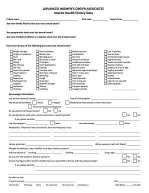 Fillable Online Advanced Womens OBGYN Health History Data for Established Patients Advanced ...