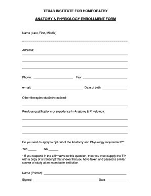 Fillable Online TEXAS INSTITUTE FOR HOMEOPATHY ANATOMY amp PHYSIOLOGY ...