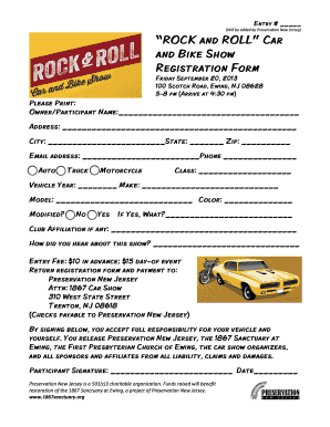 Fillable Online 1867sanctuary and Bike Show Registration Form Fax Email ...